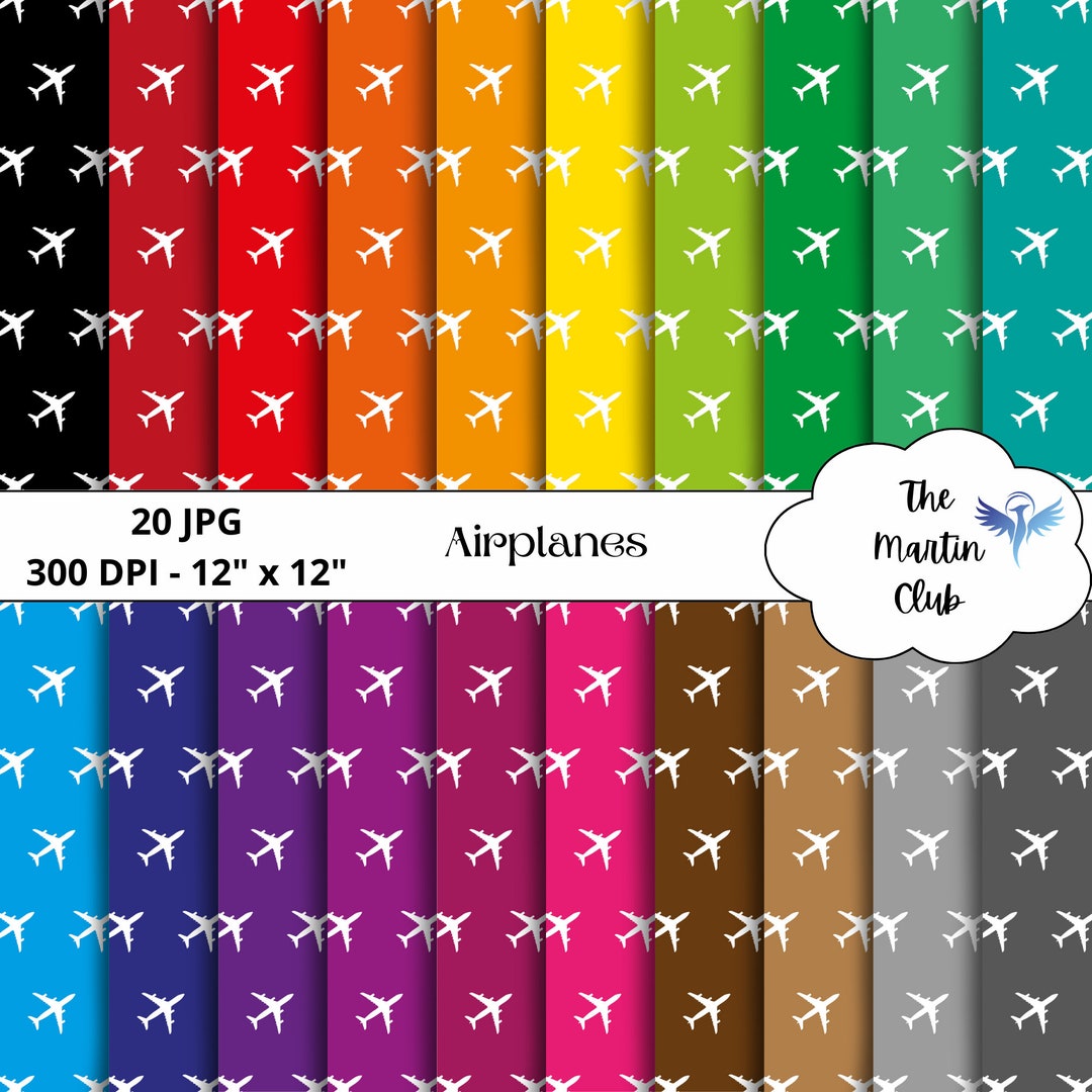 Airplanes Digital Papers Rainbow White Aircraft Scrapbook Paper Pattern ...