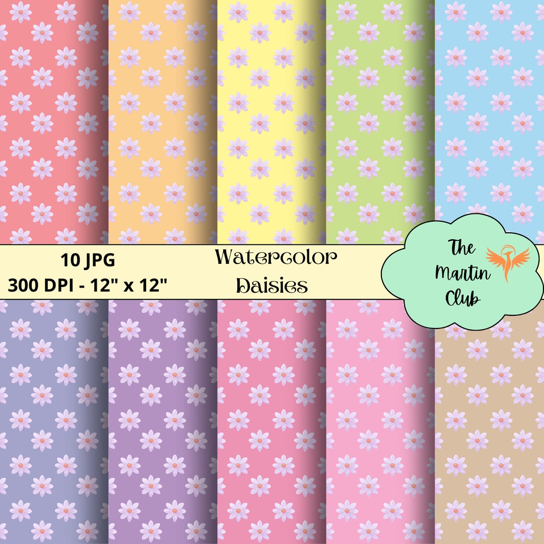 Watercolor Daisies Background Digital Paperspastel Daisies Scrapbook ...