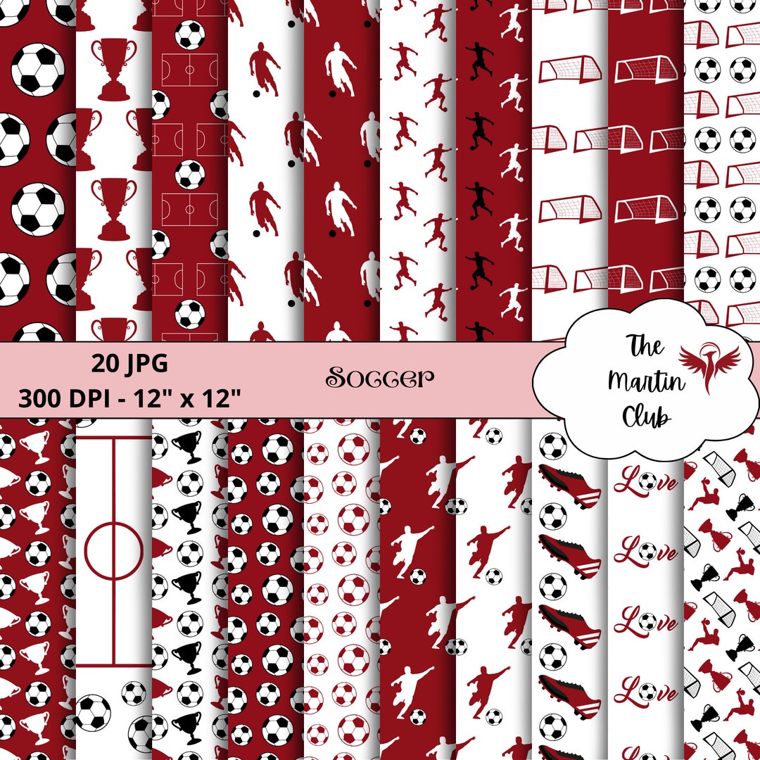 Soccer Digital Papers Background Burgundy Football Sport Scrapbook ...