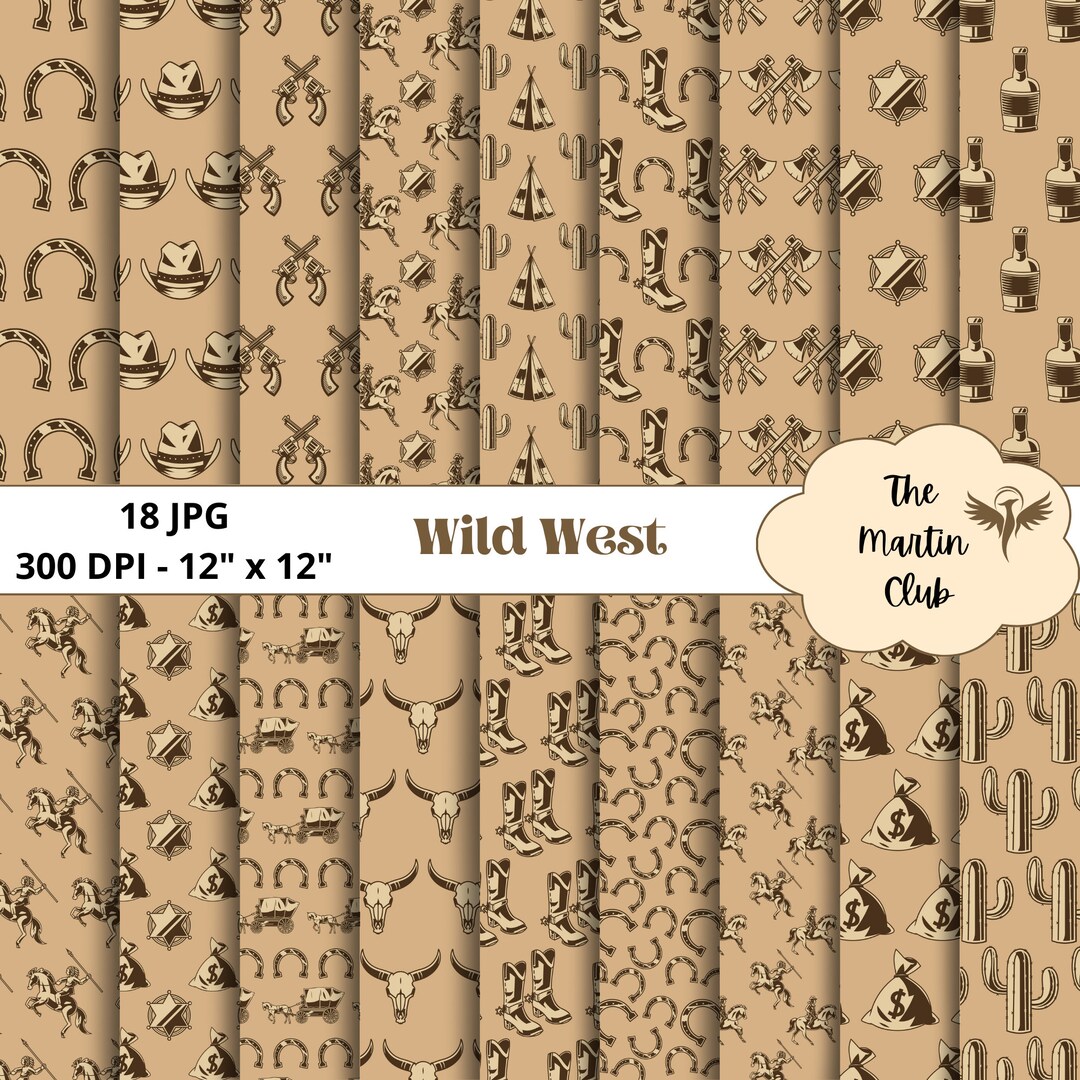 Wild West Digital Paper Brown Western Cowboy Background Scrapbook Paper ...