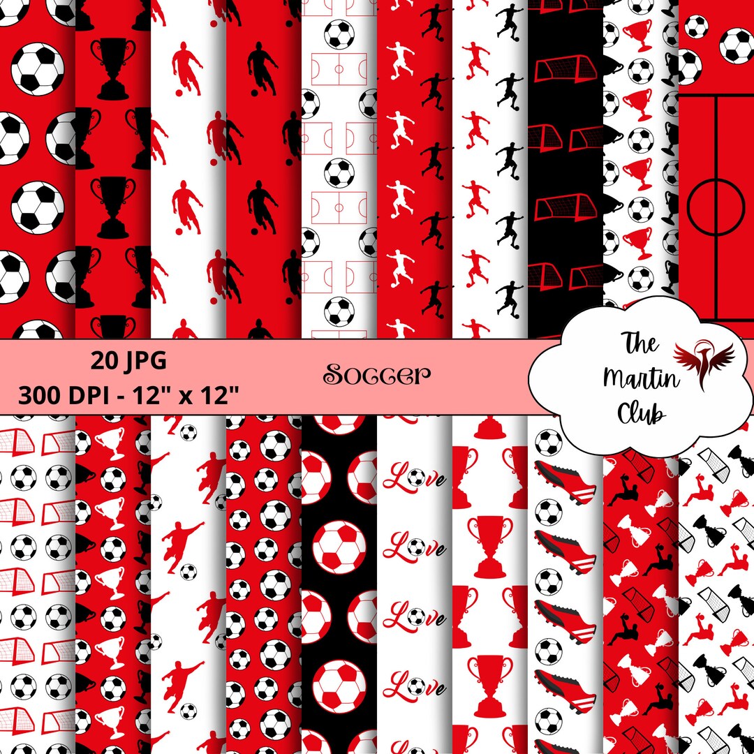 Soccer Digital Papers Background Red Black Football Sport Scrapbook ...