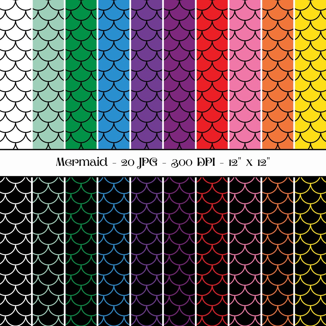 Rainbow Mermaid Background Digital Papers Scallops Scale - Etsy