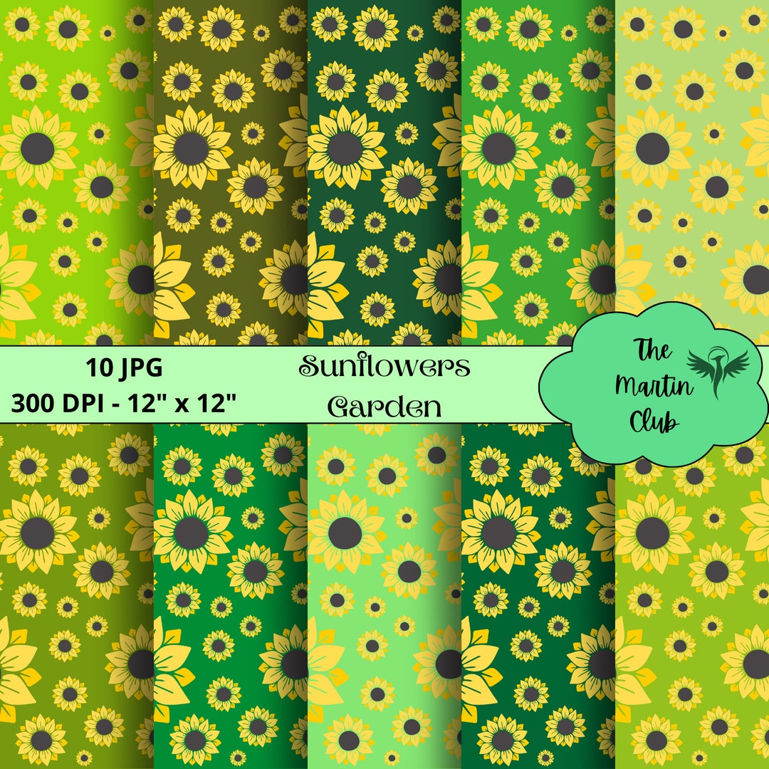 Sunflowers Garden Background Digital Papers Yellow Green Sunflowers ...