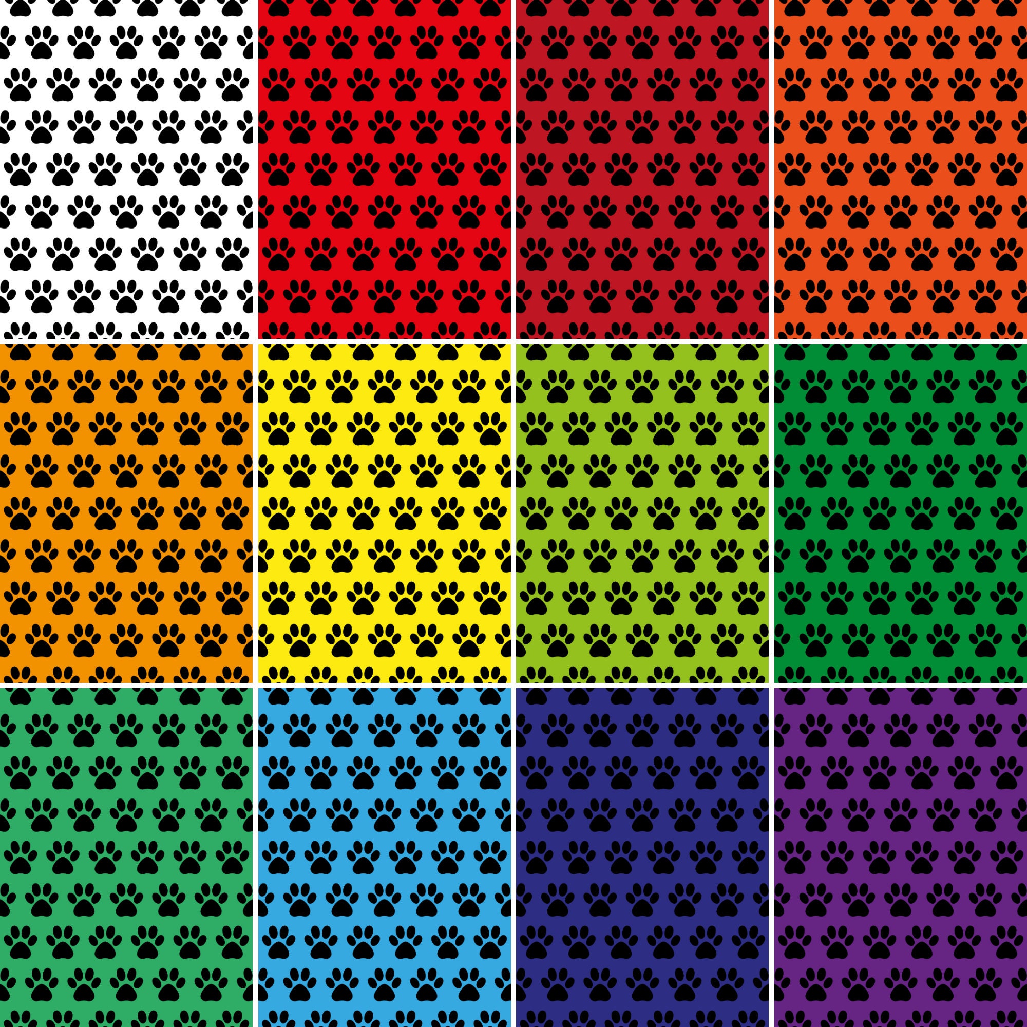 Black Paw Prints Background Digital Papers Rainbow Paw Prints Digital ...