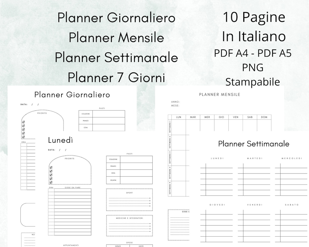 Planner Giornaliero Planner Settimanale Planner Mensile Planner 7 ...