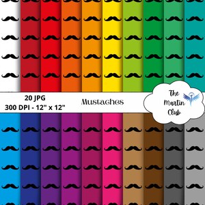 Mustaches Digital Papers Black Rainbow Mustaches Scrapbook Paper ...