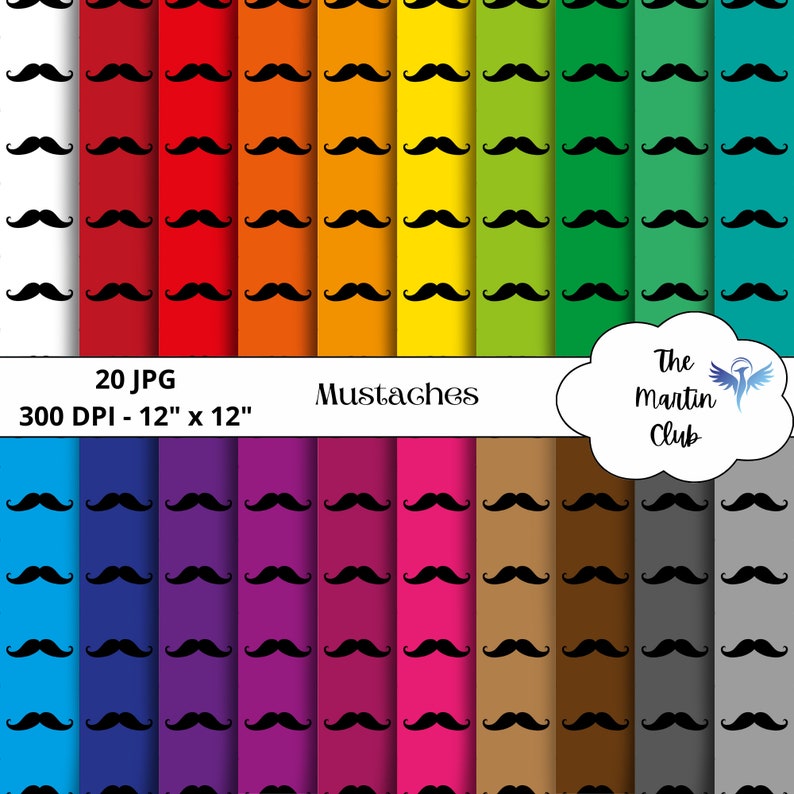 Mustaches Digital Papers Black Rainbow Mustaches Scrapbook Paper ...
