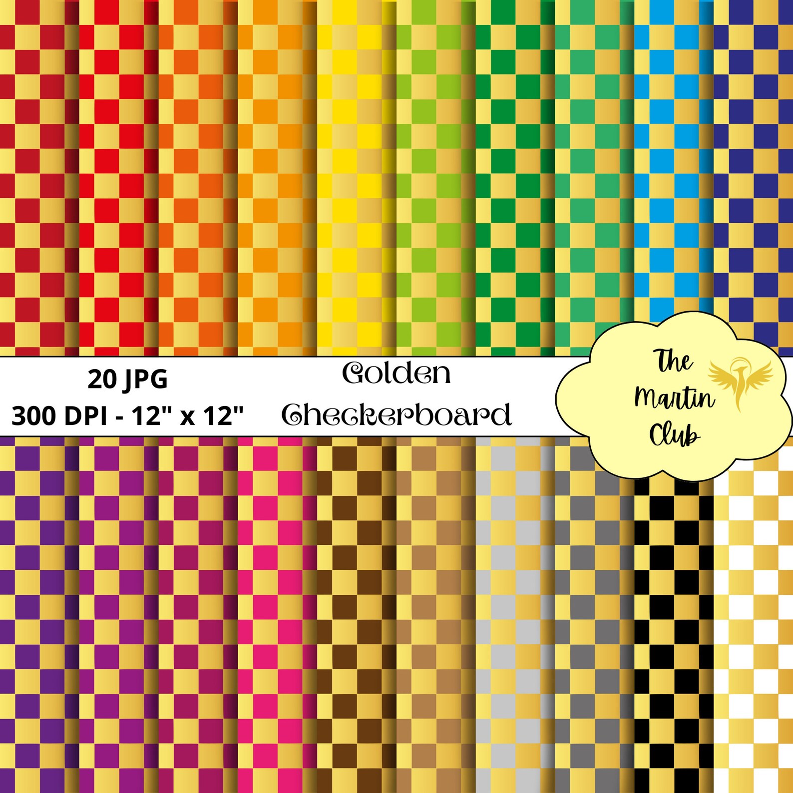 Golden Checkerboard Background Digital Papers Gold Checkers Digital ...