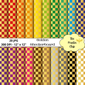 Golden Checkerboard Background Digital Papers Gold Checkers Digital ...