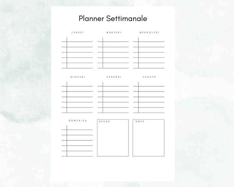 Italian Printable Weekly Planner, Weekly Planner. Digital Download PDF ...