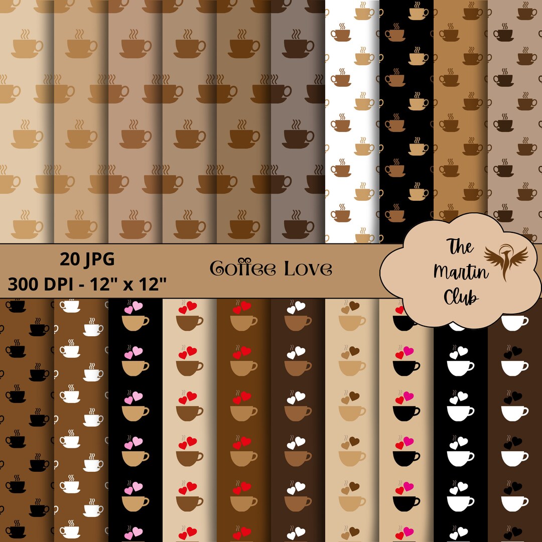 Coffee Love Background Digital Papers Cups of Coffee Scrapbook Paper ...