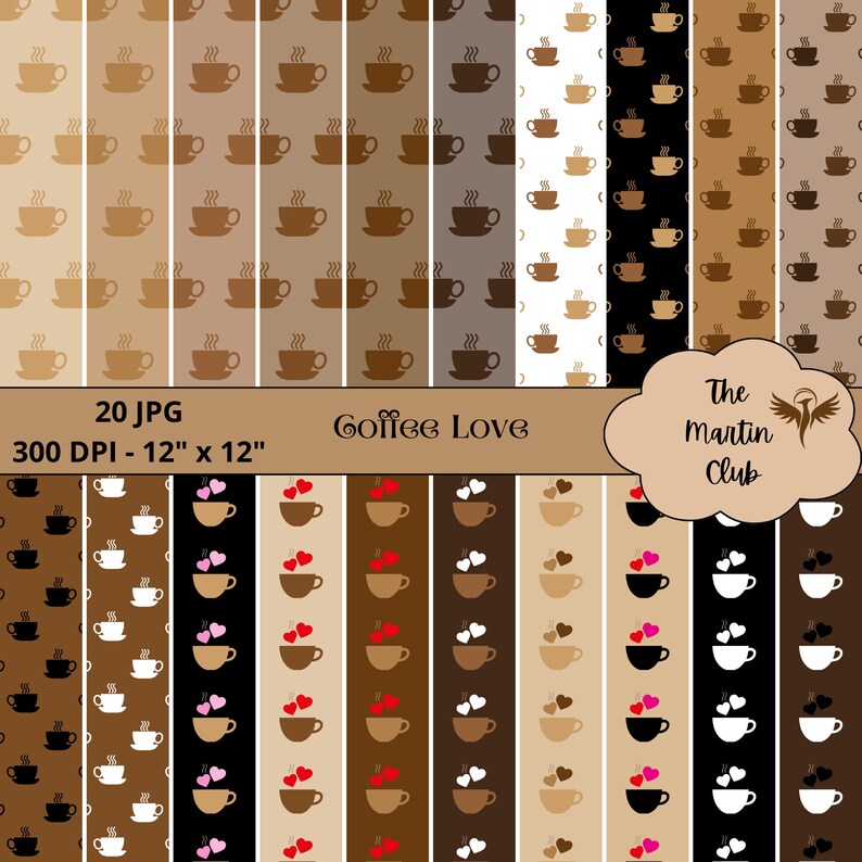 Coffee Love Background Digital Papers Cups of Coffee Scrapbook Paper ...