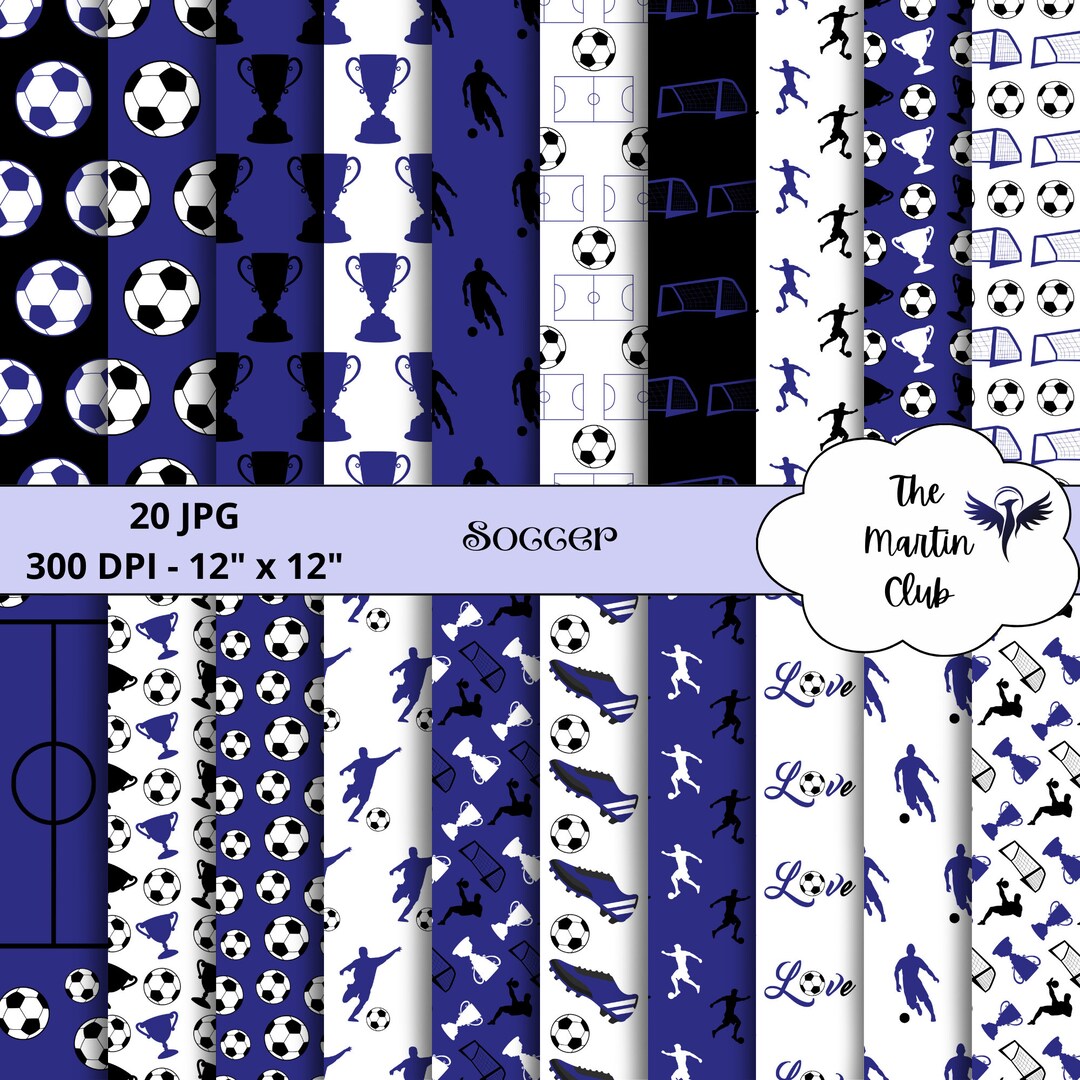 Soccer Digital Papers Background Blue Black Football Sport Scrapbook ...