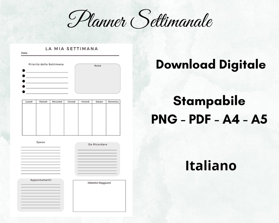 Italian Printable Weekly Planner, Weekly Planner. My Week Planner. PDF ...