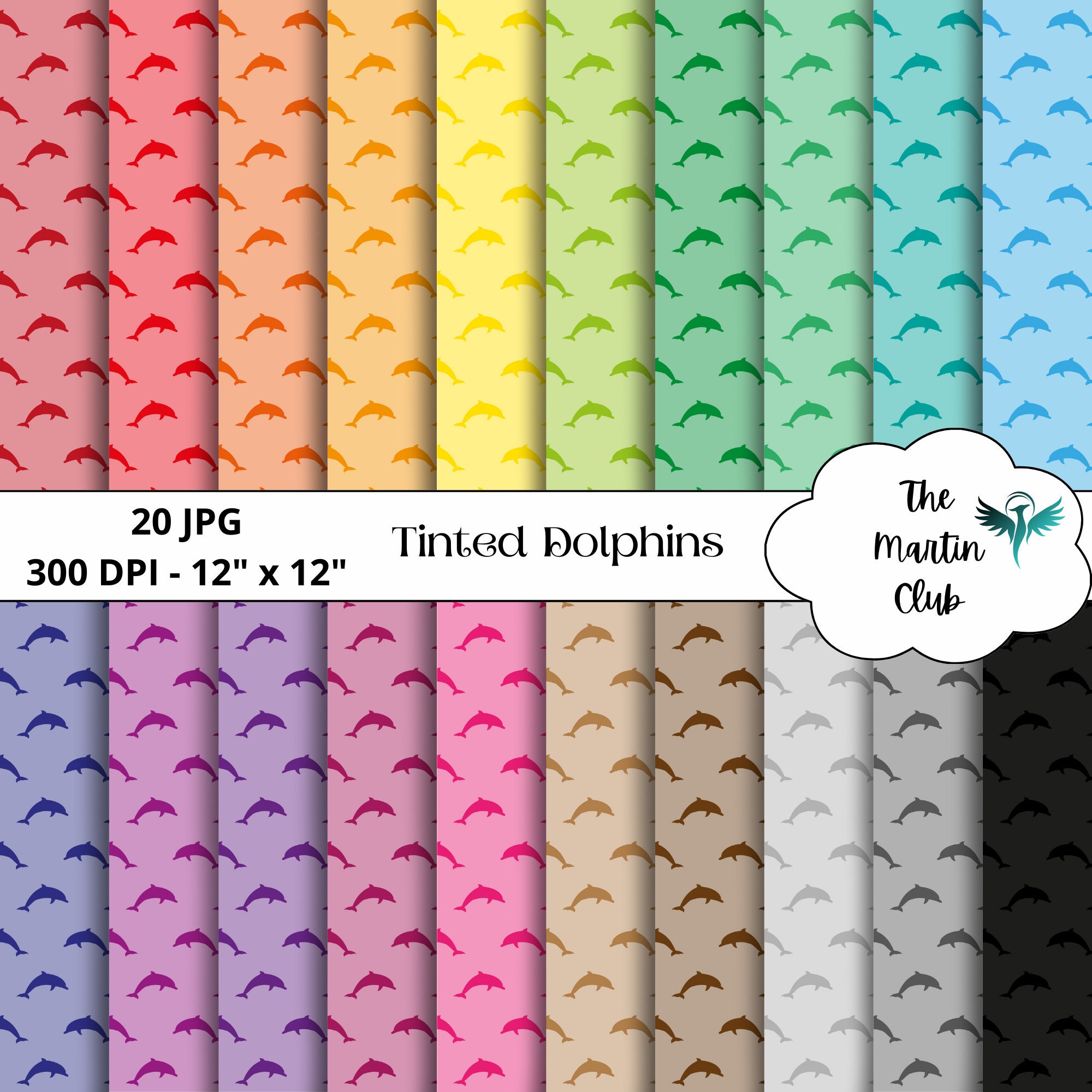 Tinted Dolphins Background Digital Papers Rainbow Dolphins Scrapbook ...