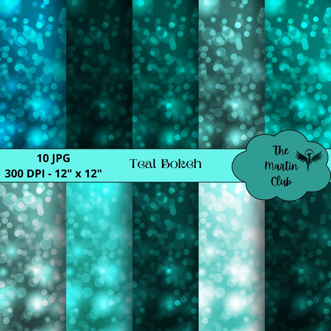Teal Bokeh Background Digital Papers Turquoise Bokeh Scrapbook Paper ...