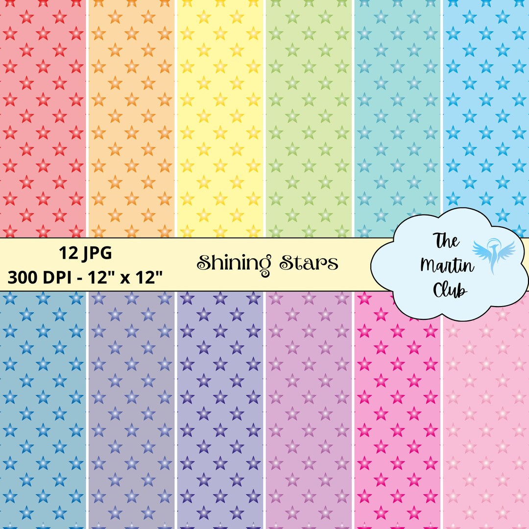 Shining Star Background Digital Papers Rainbow Star Scrapbook - Etsy
