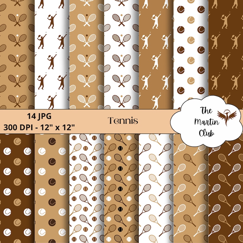 Tennis Digital Papers Tennis Background Sport Scrapbook Paper Pattern ...