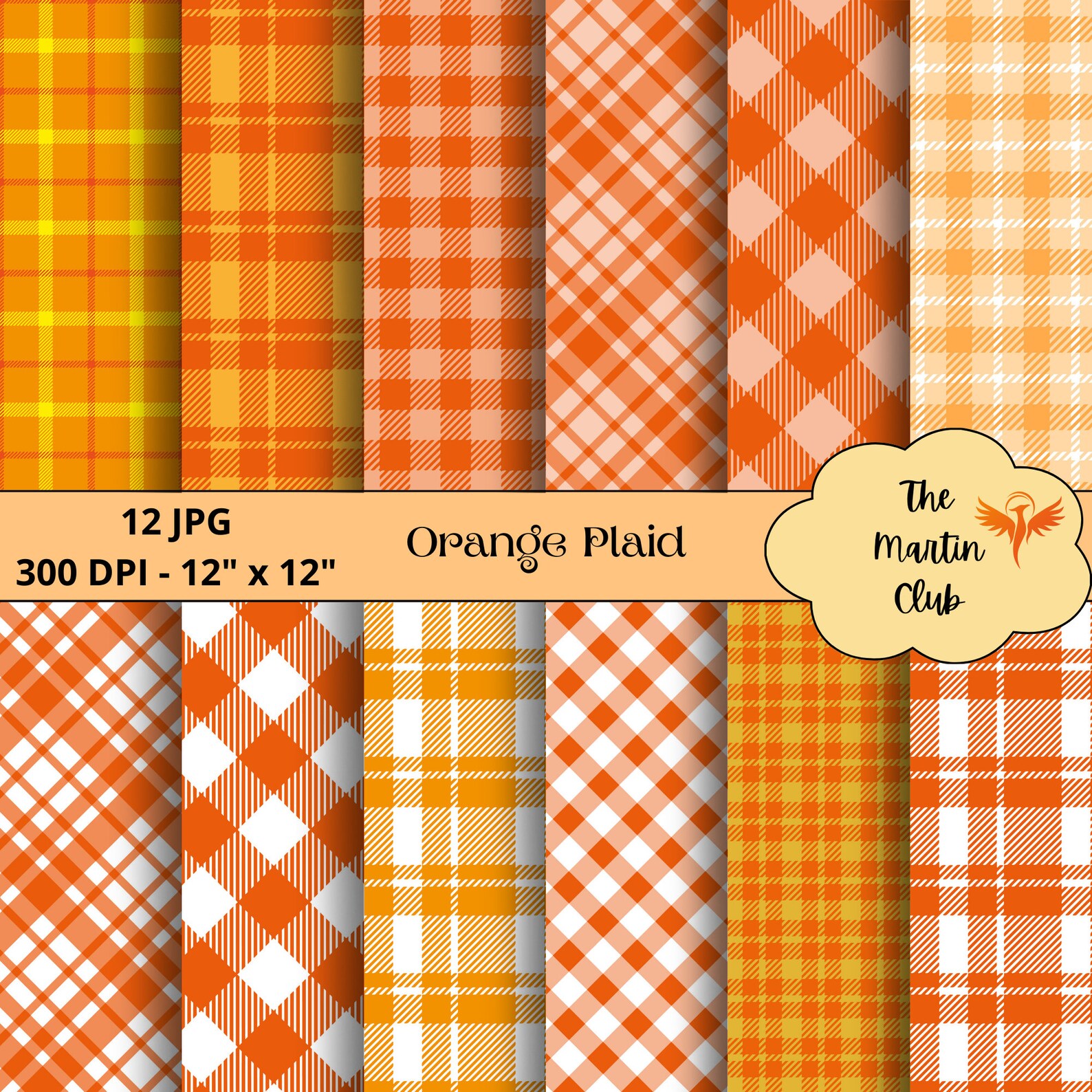 Orange Plaid Background Digital Papers Orange Buffalo Digital Scrapbook ...