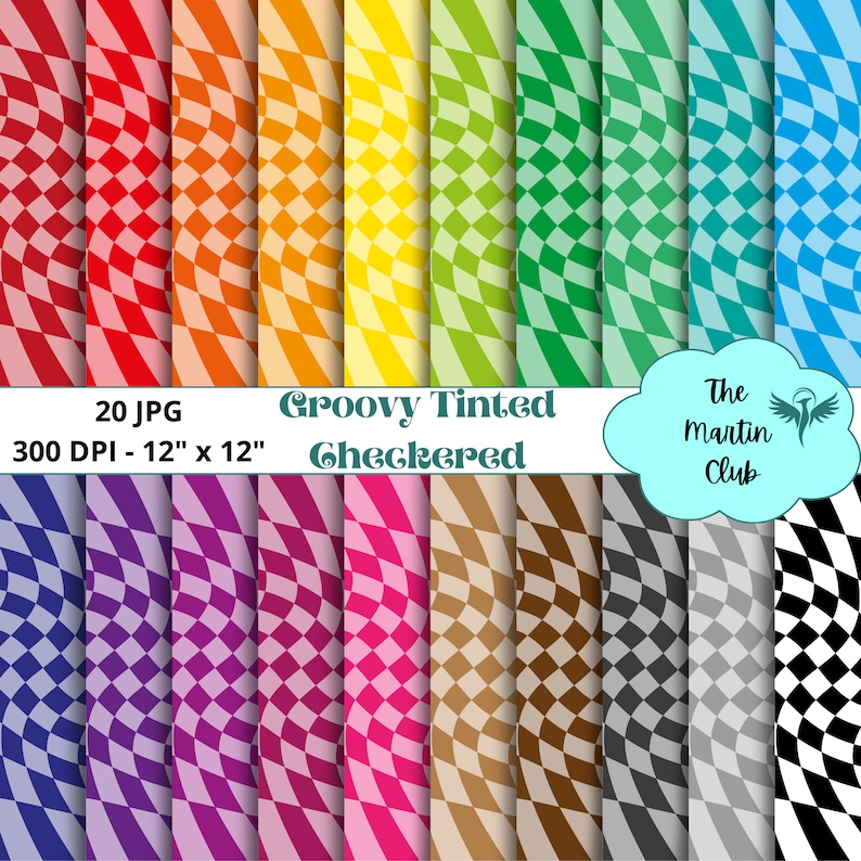 Groovy Checkered Digital Papers Retro Tinted Checkers Digital Scrapbook ...