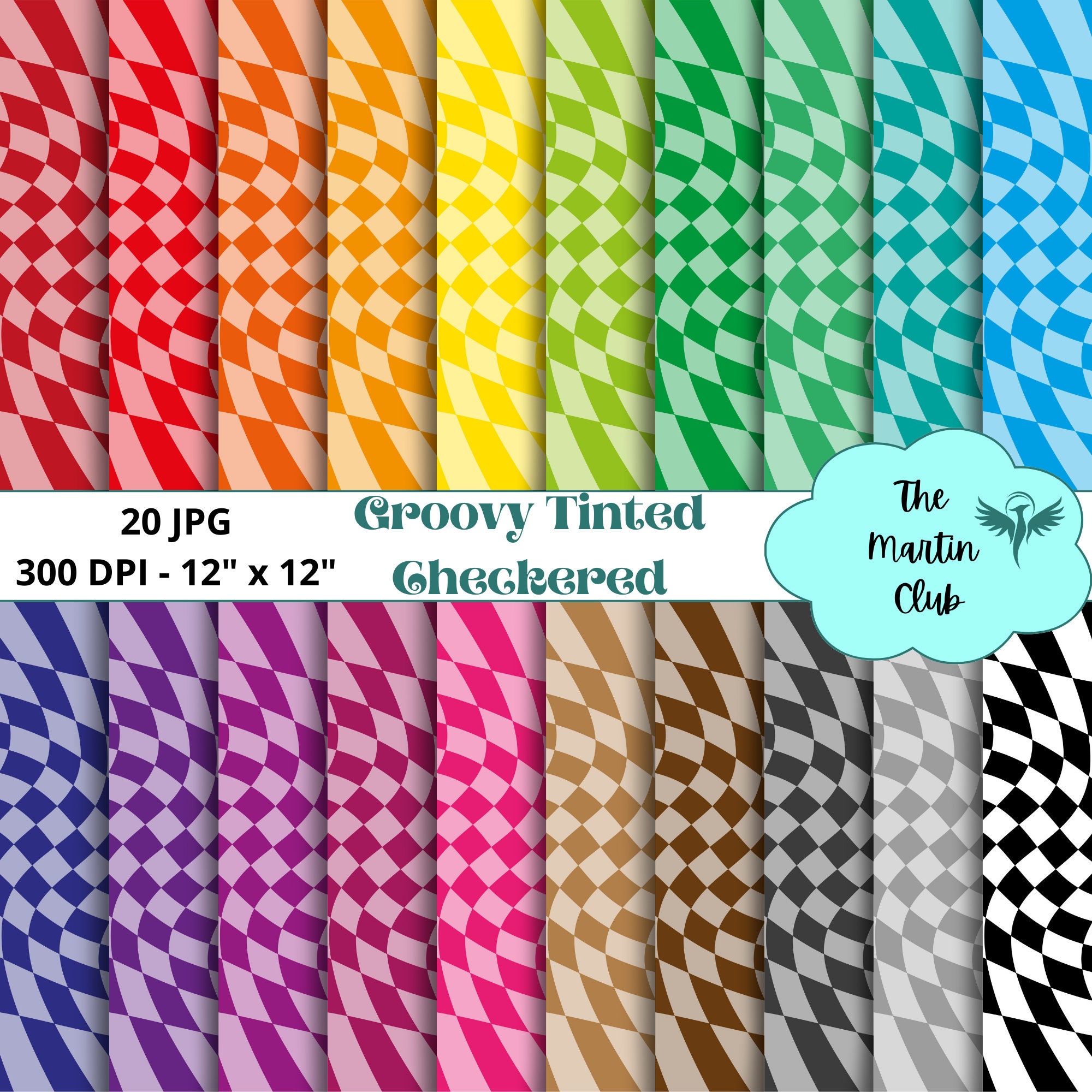 Groovy Checkered Digital Papers Retro Tinted Checkers Digital Scrapbook ...