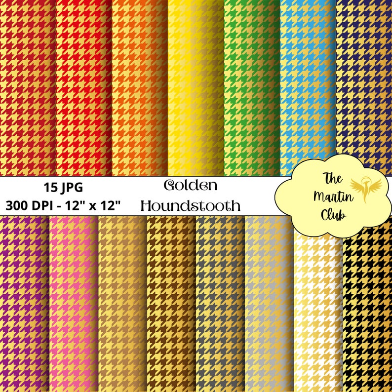 Golden Houndstooth Background Digital Papers Gold Rainbow Houndstooth ...
