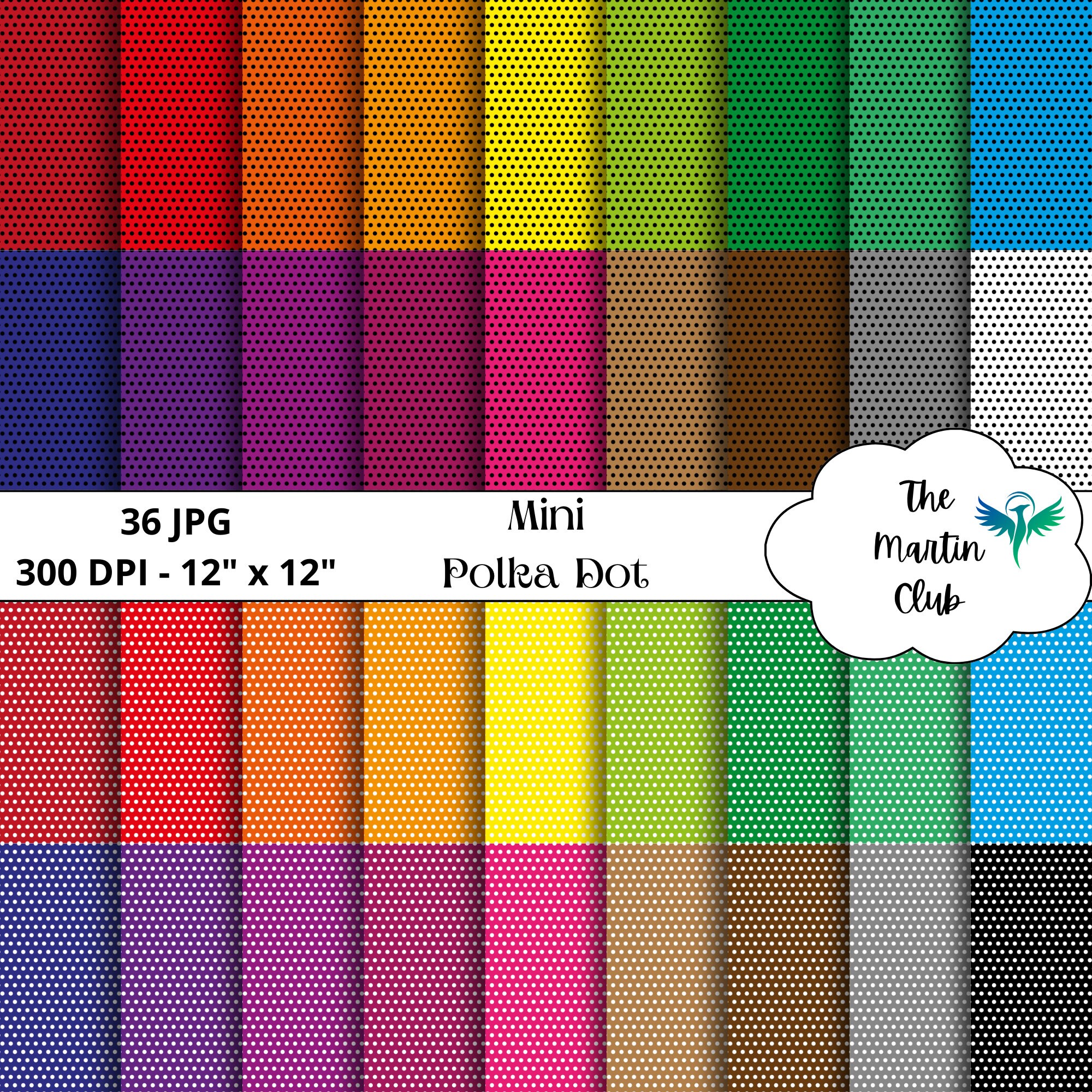 Mini Polka Dot Background Digital Papers Mini Rainbow Black White Polka ...