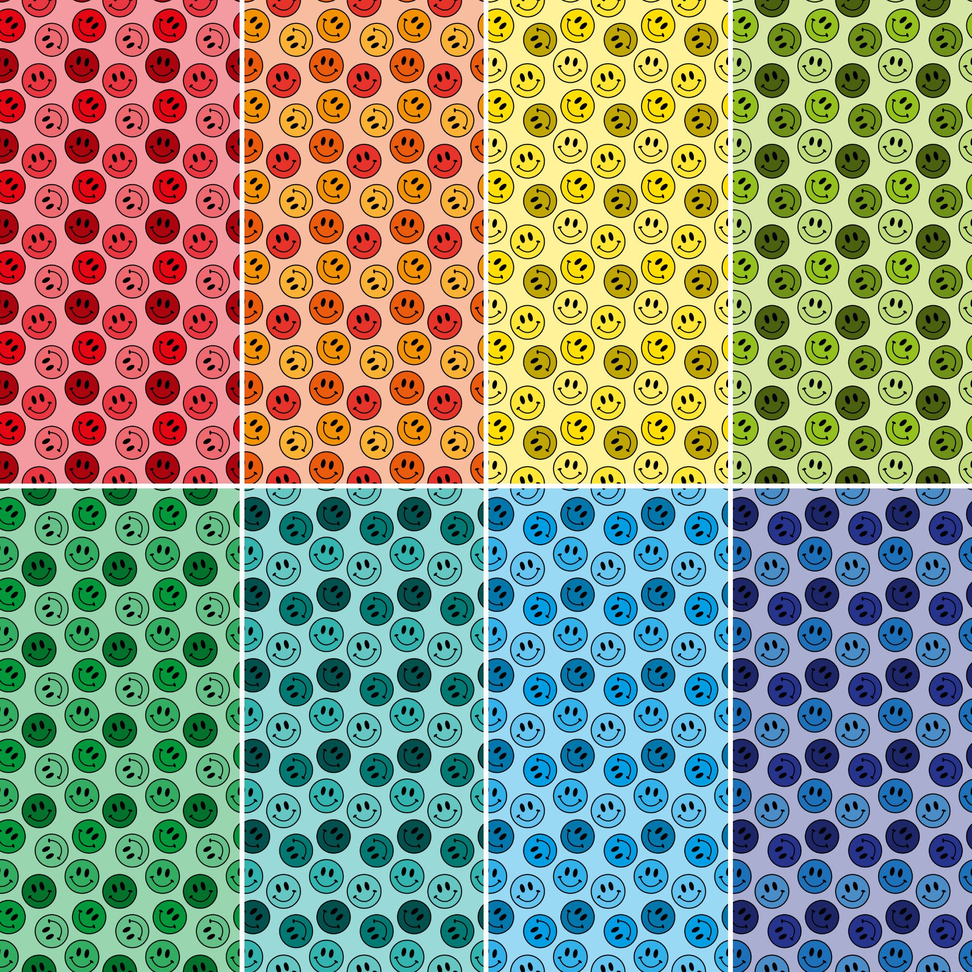 Smiley Faces Background Digital Papers Groovy Smile Scrapbook Pattern ...