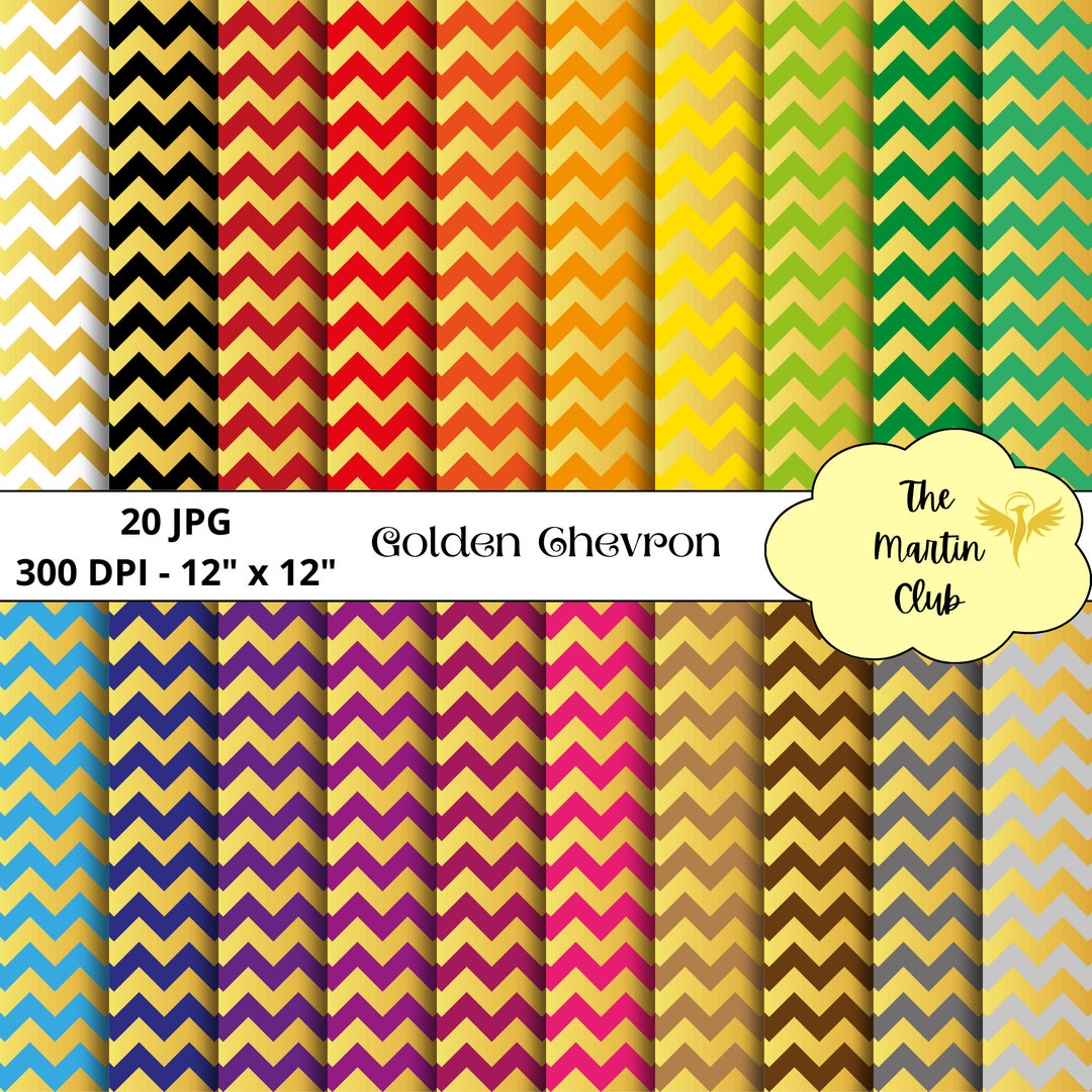 Golden Chevron Digital Paper Background Rainbow Chevron Scrapbook Paper ...