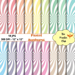 Pastel Sunburst Background Digital Papers Rainbow Sunburst Scrapbook ...