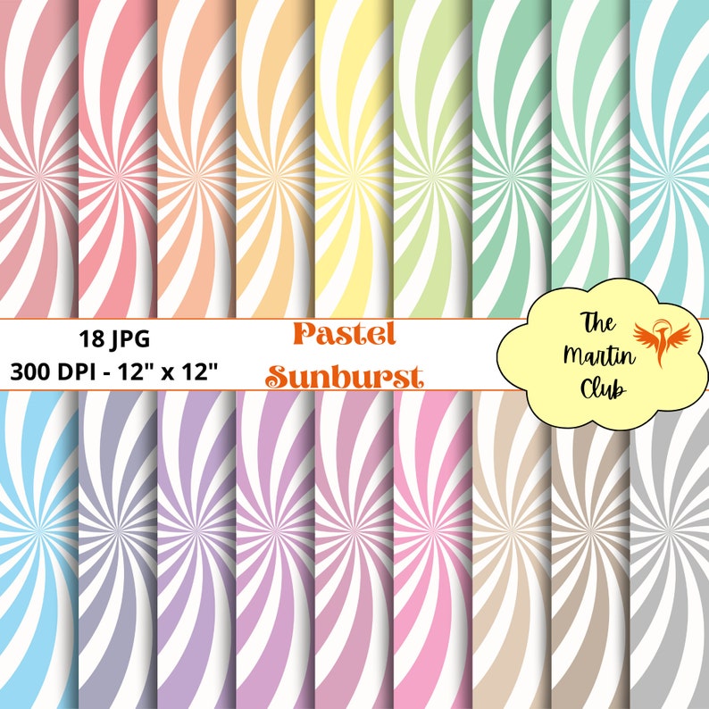 Pastel Sunburst Background Digital Papers Rainbow Sunburst Scrapbook ...
