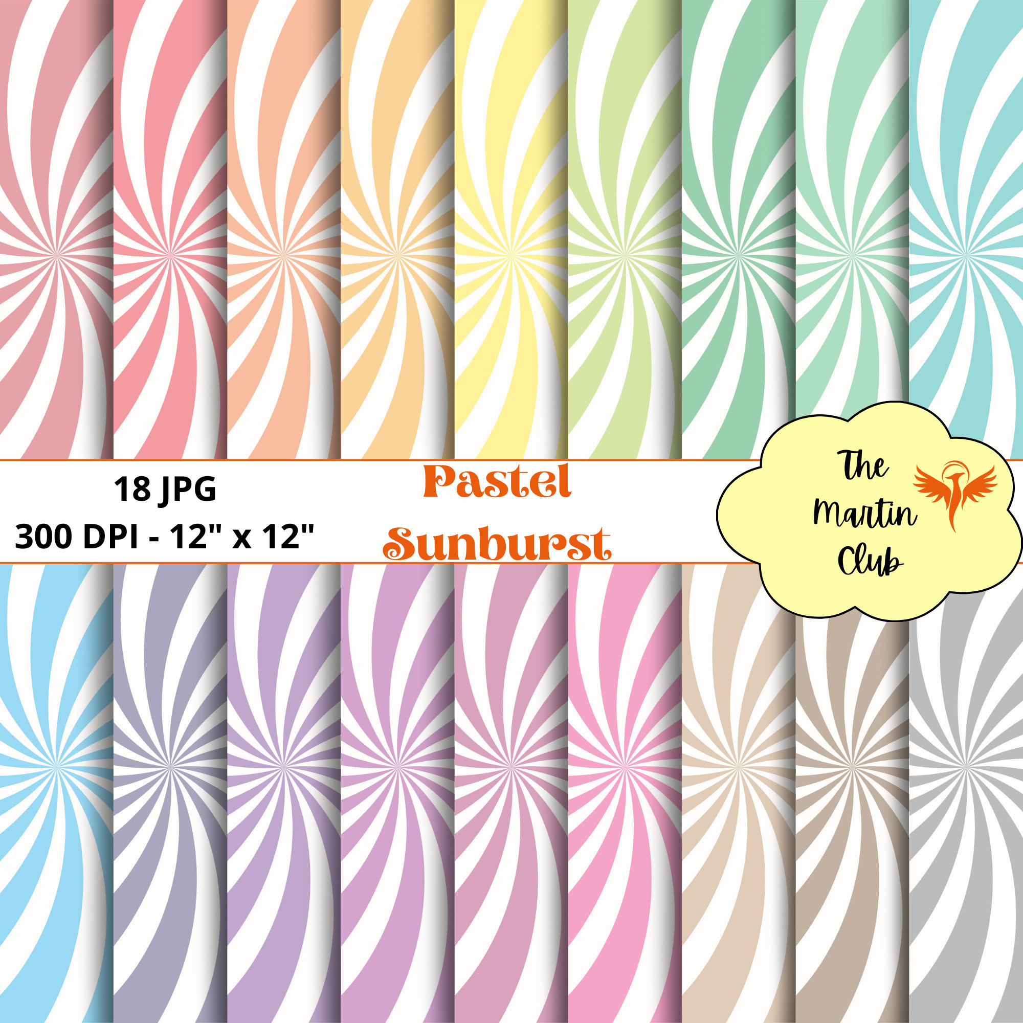 Pastel Sunburst Background Digital Papers Rainbow Sunburst Scrapbook ...