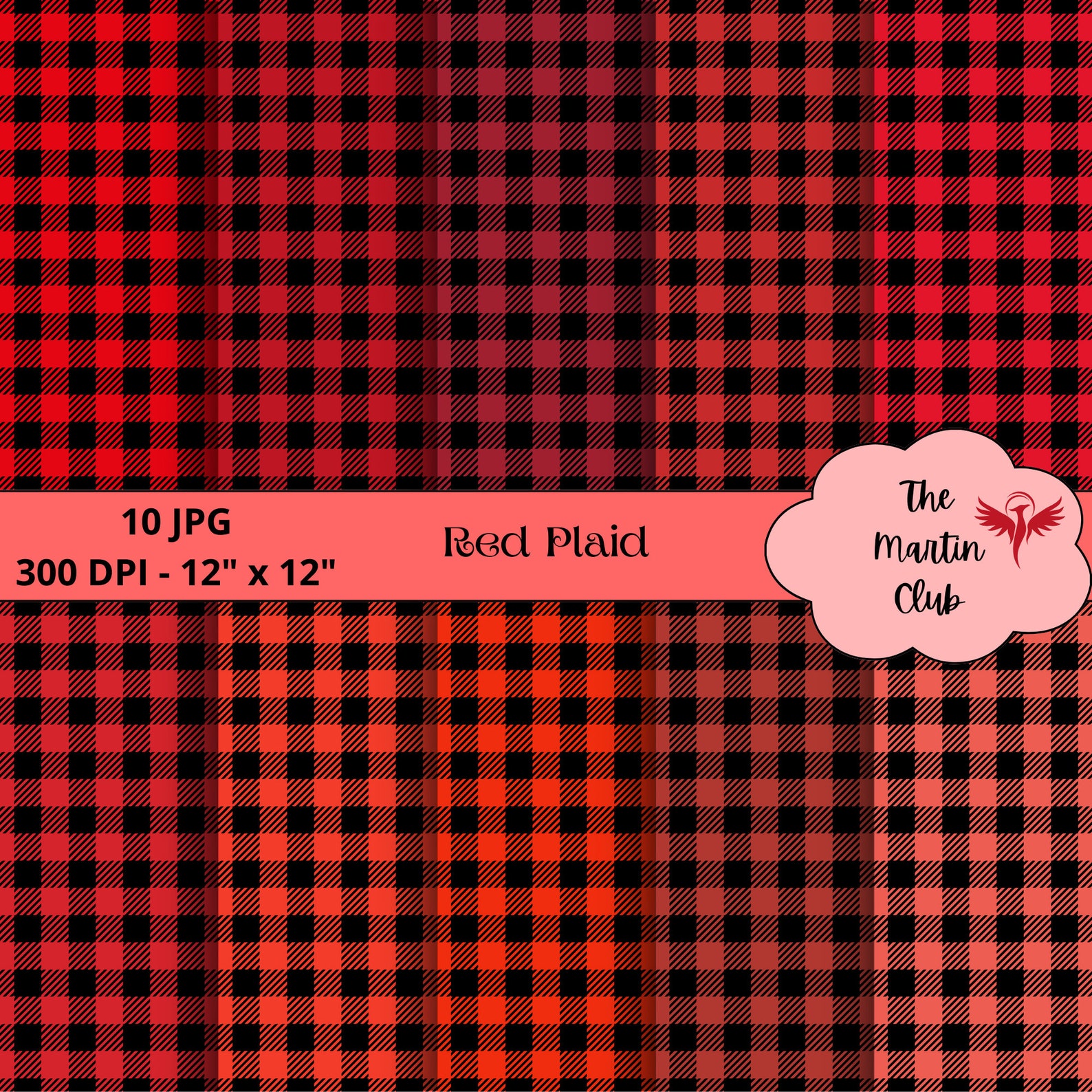 Red Plaid Background Digital Papers Red Buffalo Plaid Digital Scrapbook ...