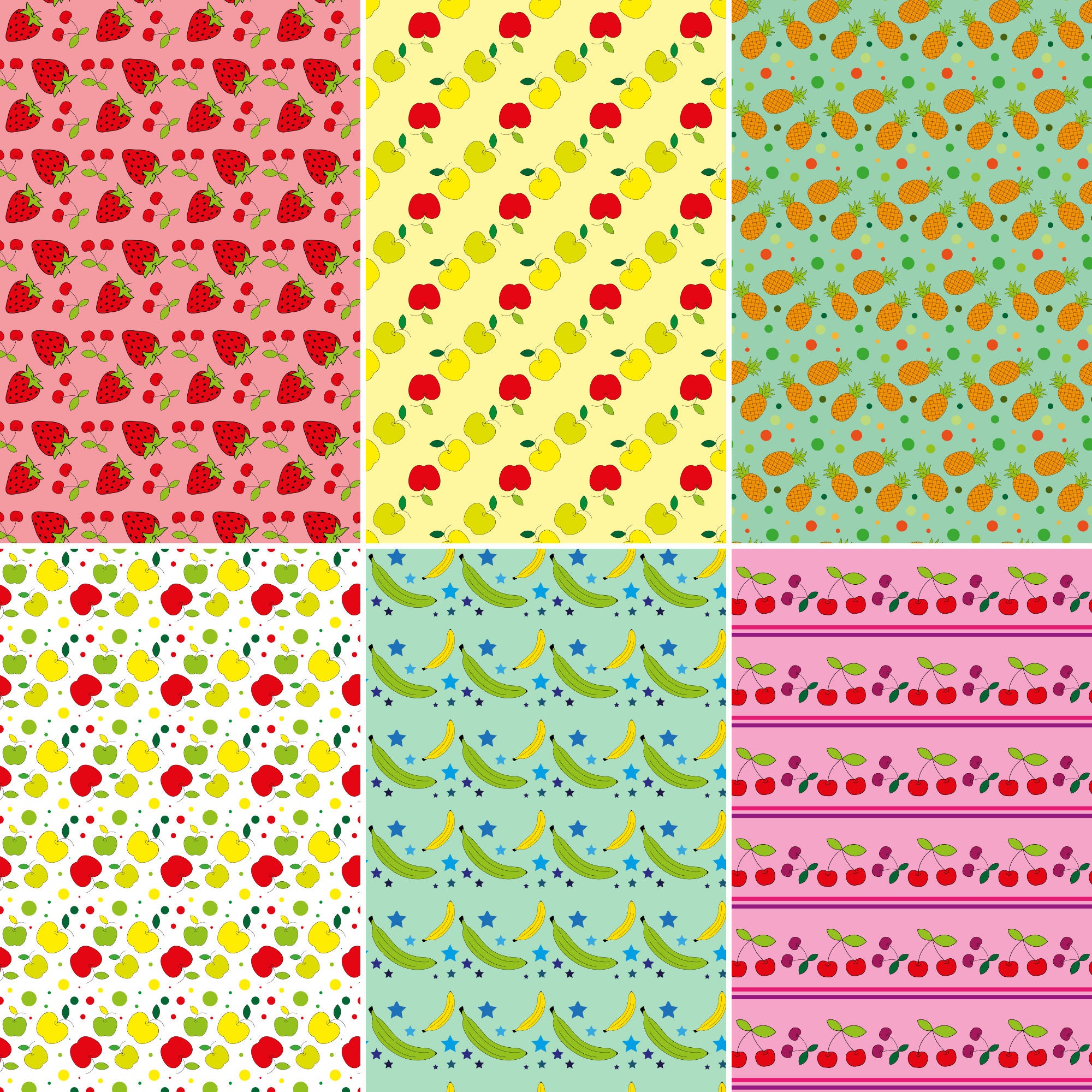 Fruits Background Digital Papers Summer Fruits Scrapbook Paper Pattern ...