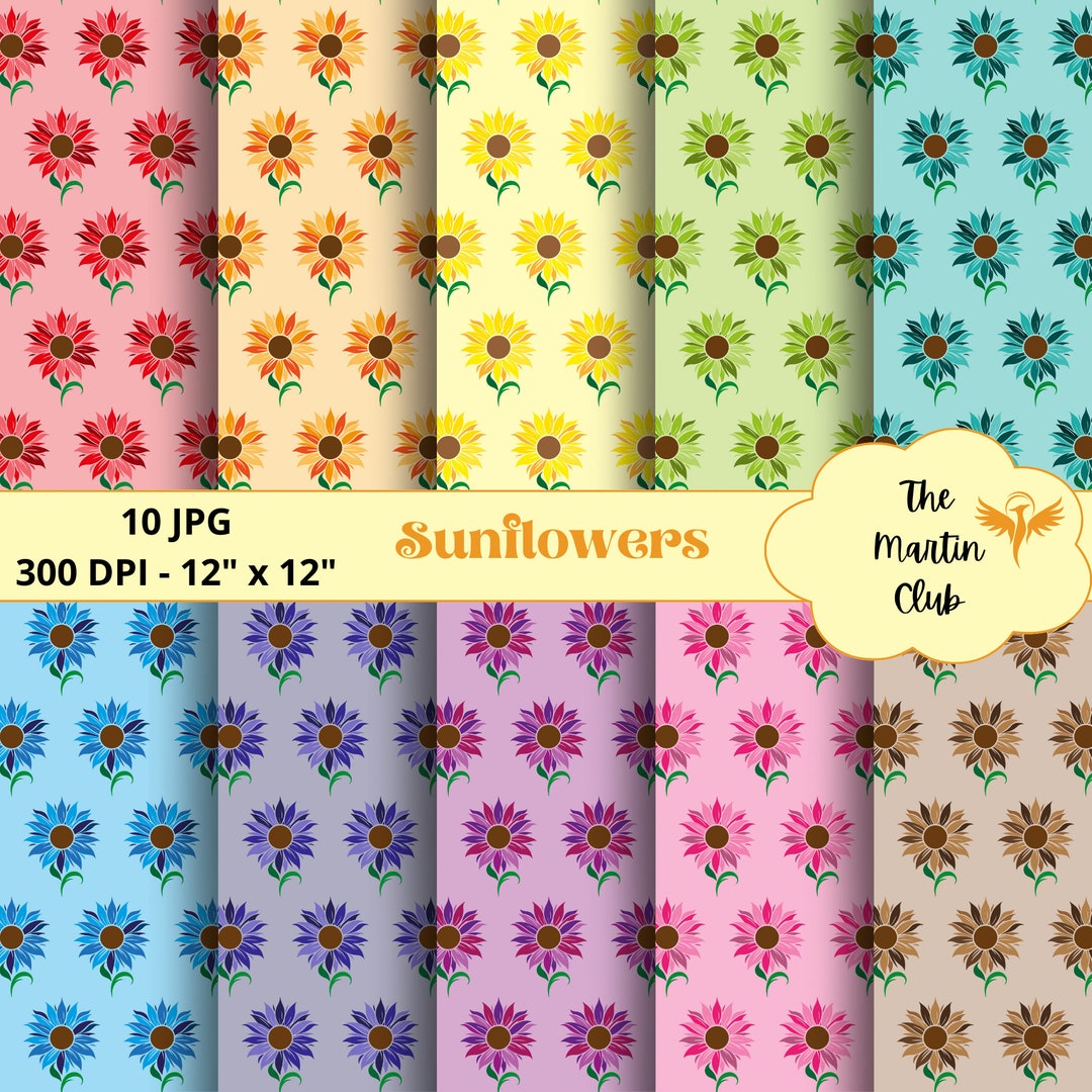 Sunflowers Background Digital Papers Tinted Sunflowers Scrapbook Paper ...