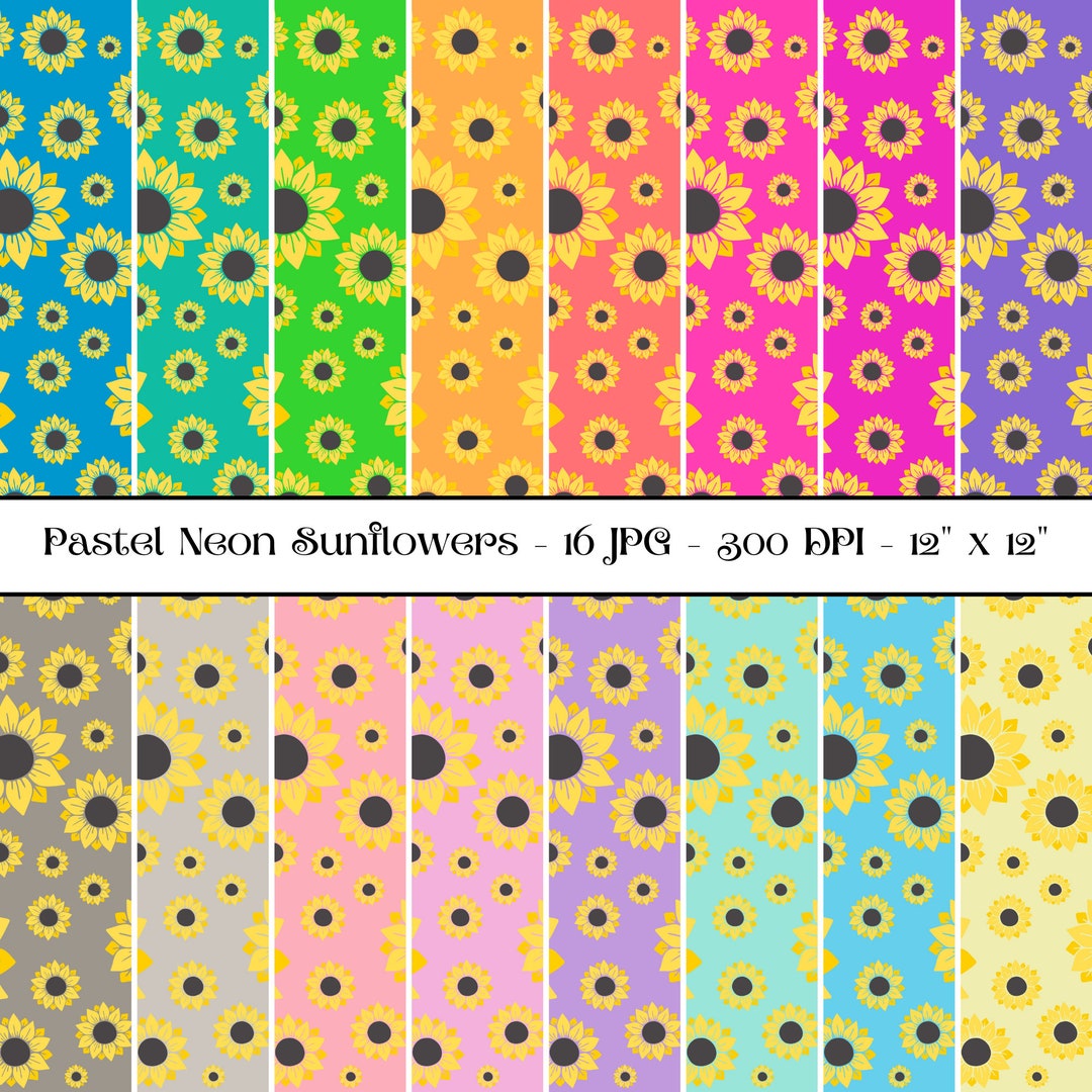 Pastel & Neon Sunflowers Background Digital Papers Sunflowers - Etsy