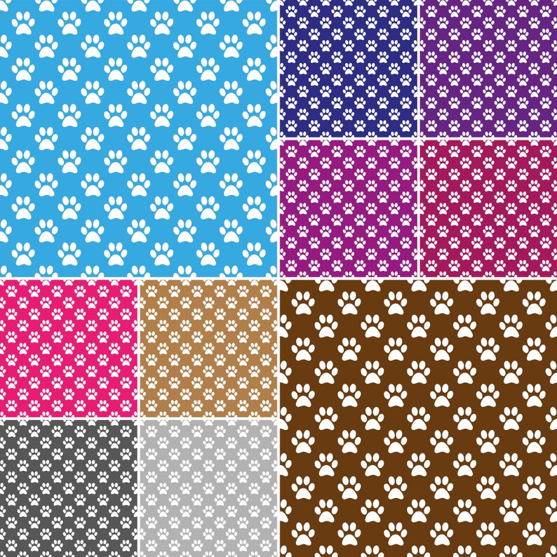 White Paw Prints Background Digital Papers Rainbow Paw Prints Digital ...