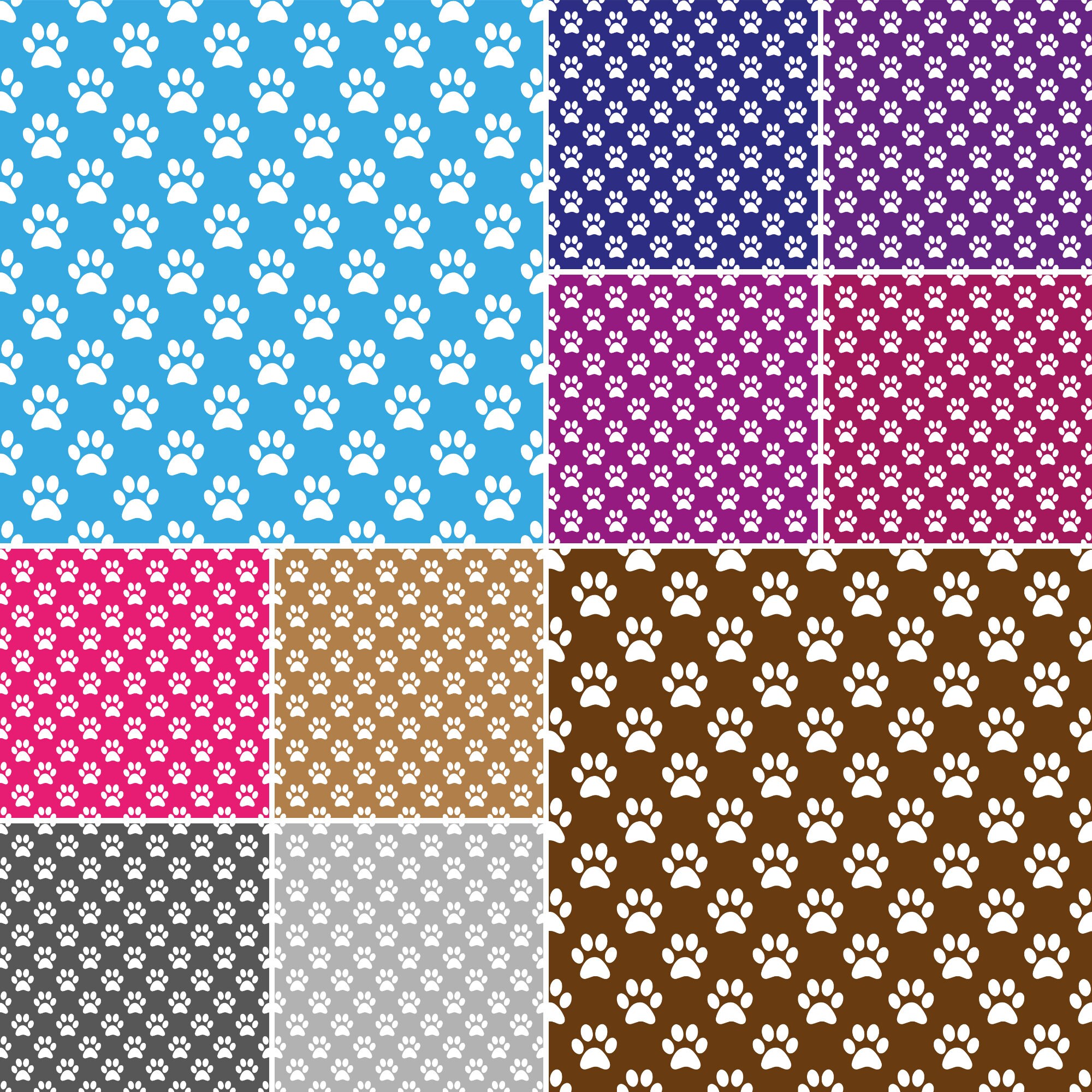 White Paw Prints Background Digital Papers Rainbow Paw Prints Digital ...