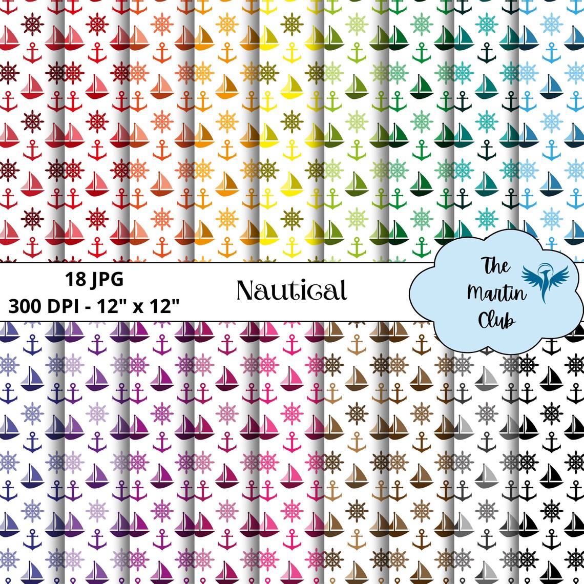 Rainbow Nautical Background Digital Papers Sailor Scrapbook Paper ...