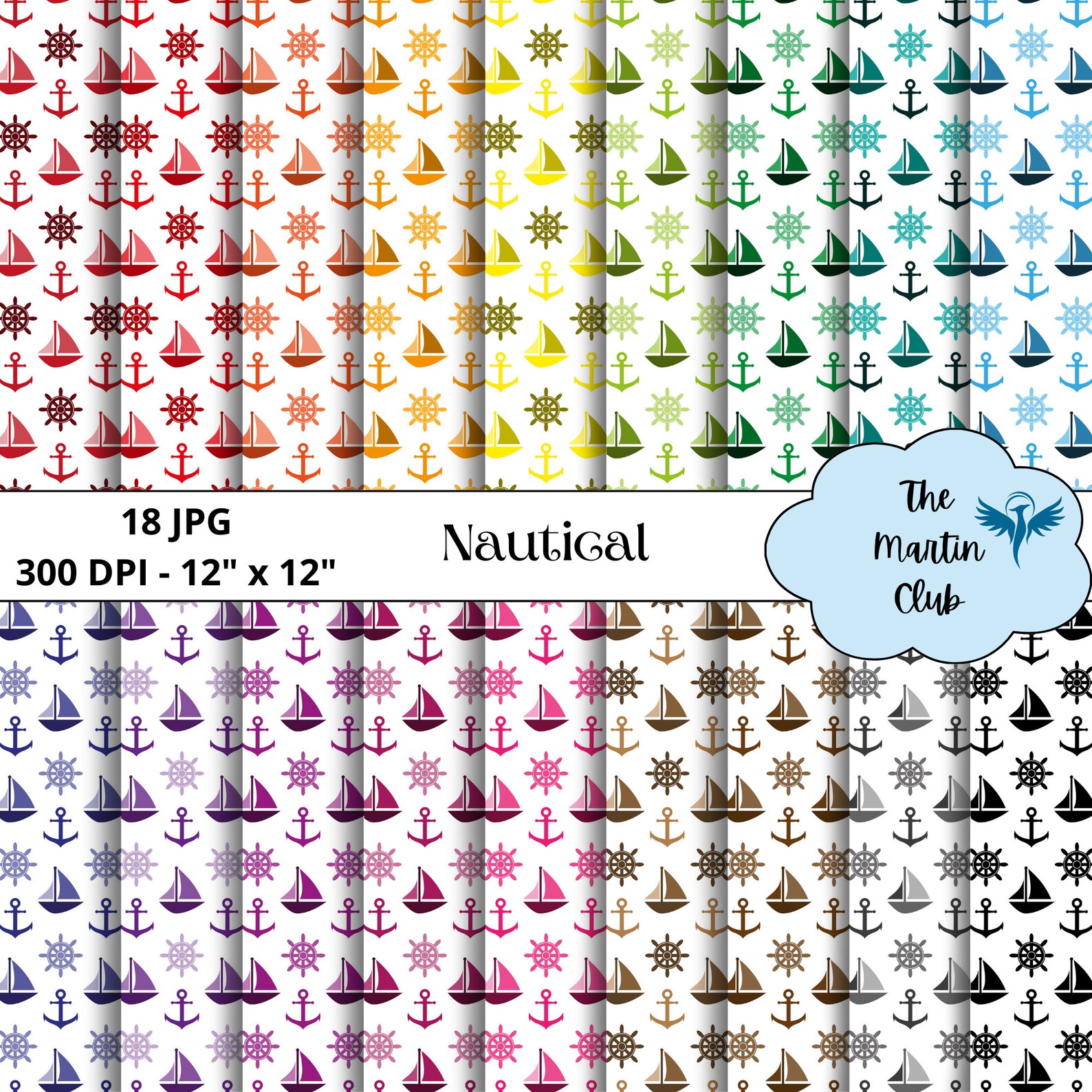 Rainbow Nautical Background Digital Papers Sailor Scrapbook Paper ...