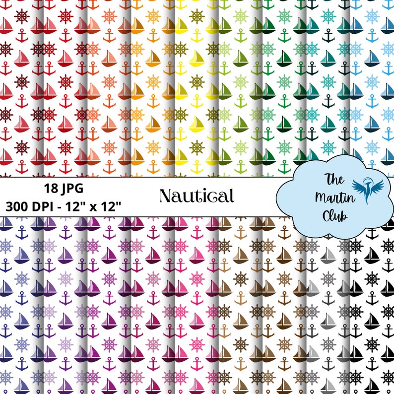 Rainbow Nautical Background Digital Papers Sailor Scrapbook Paper ...