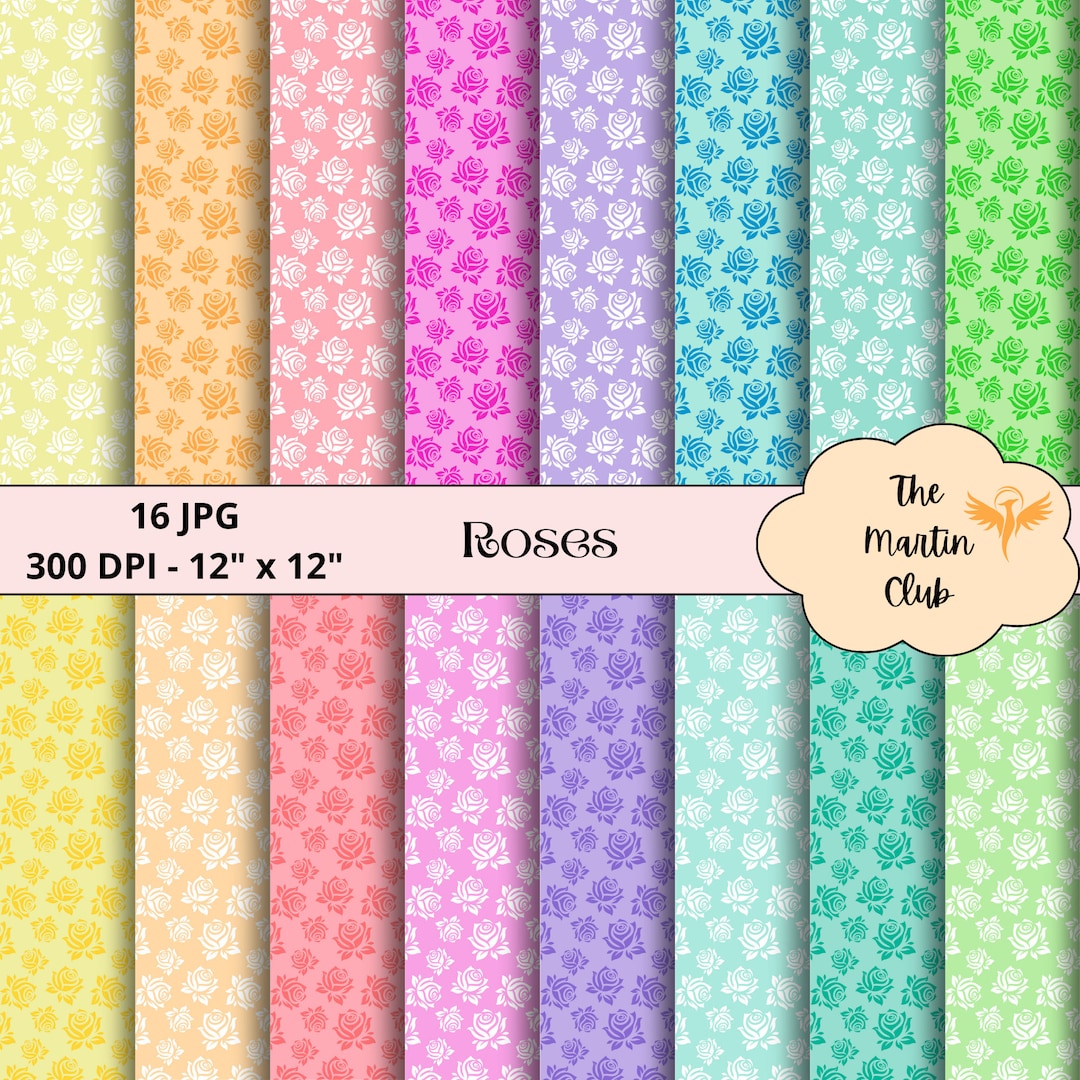 Rainbow Roses Background Digital Papers Roses Scrapbook Paper Pattern ...