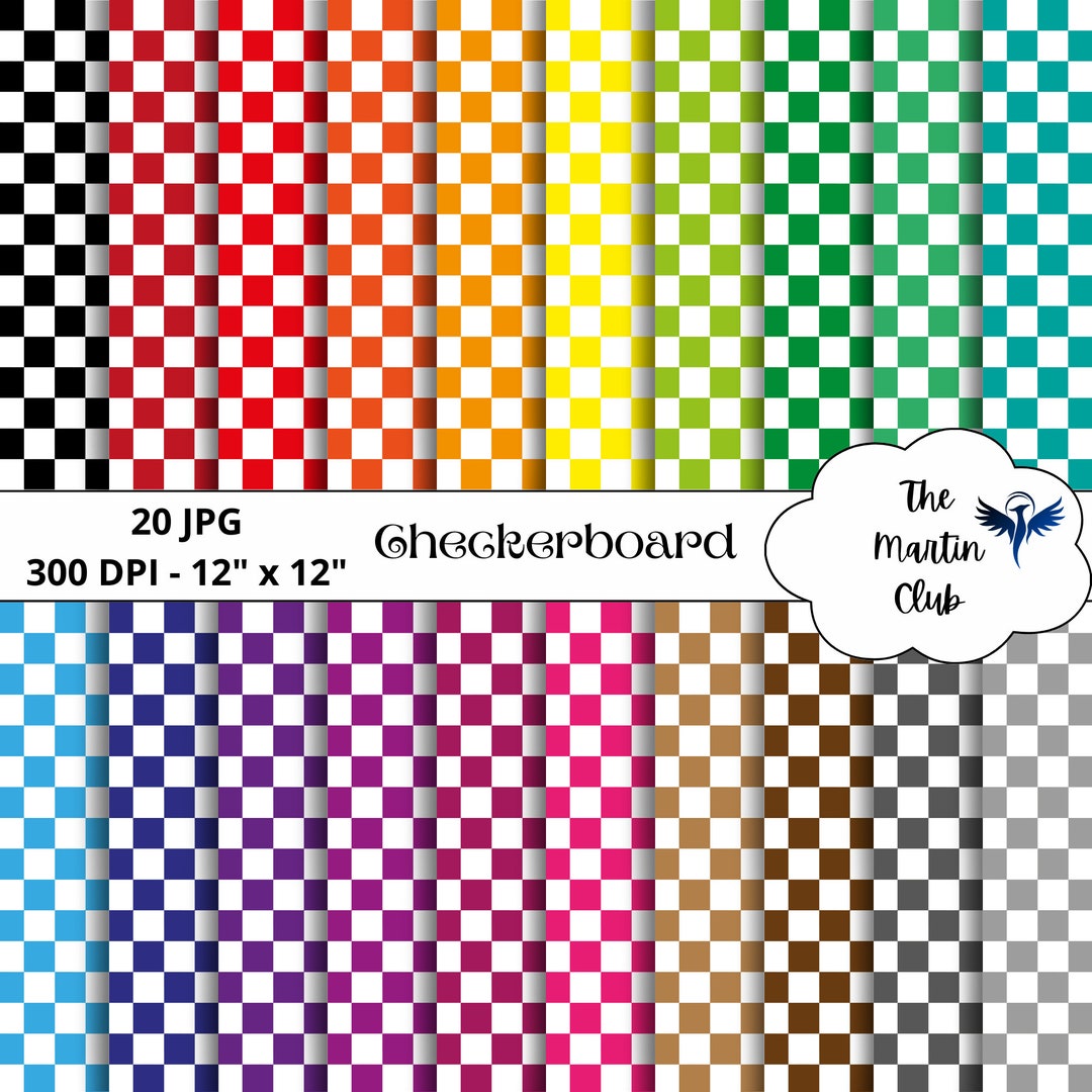 Checkered Background Digital Papers Rainbow White Checkers Digital ...