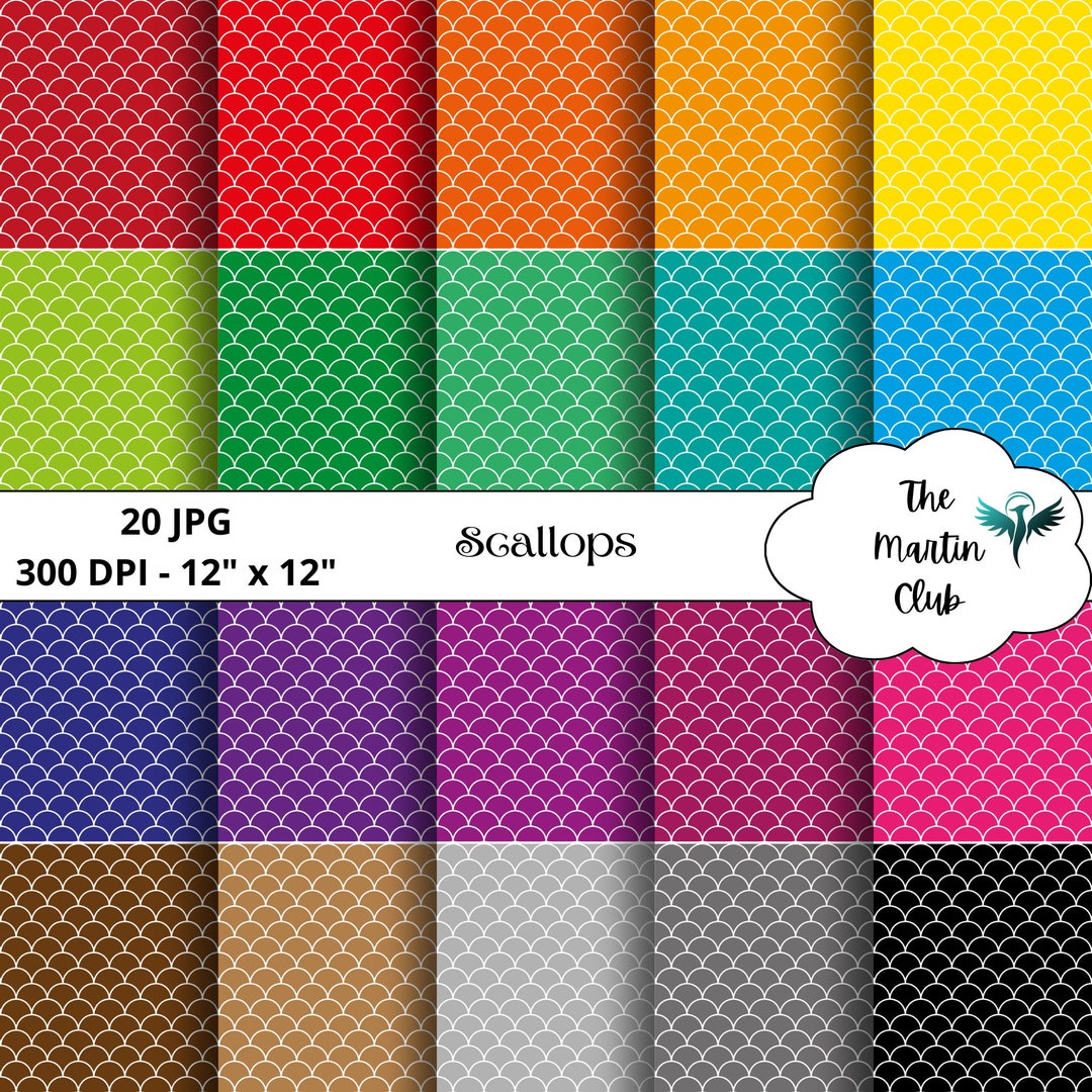 Rainbow Scallops Background Digital Papers Mermaid Scale Scrapbook ...