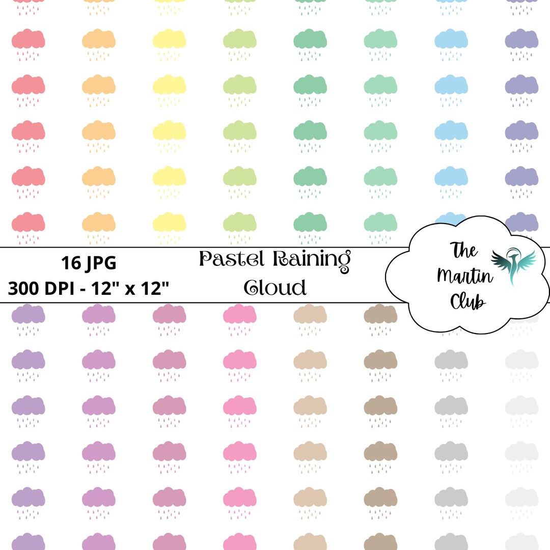 Pastel Raining Cloud Background Digital Papers Rainbow White - Etsy