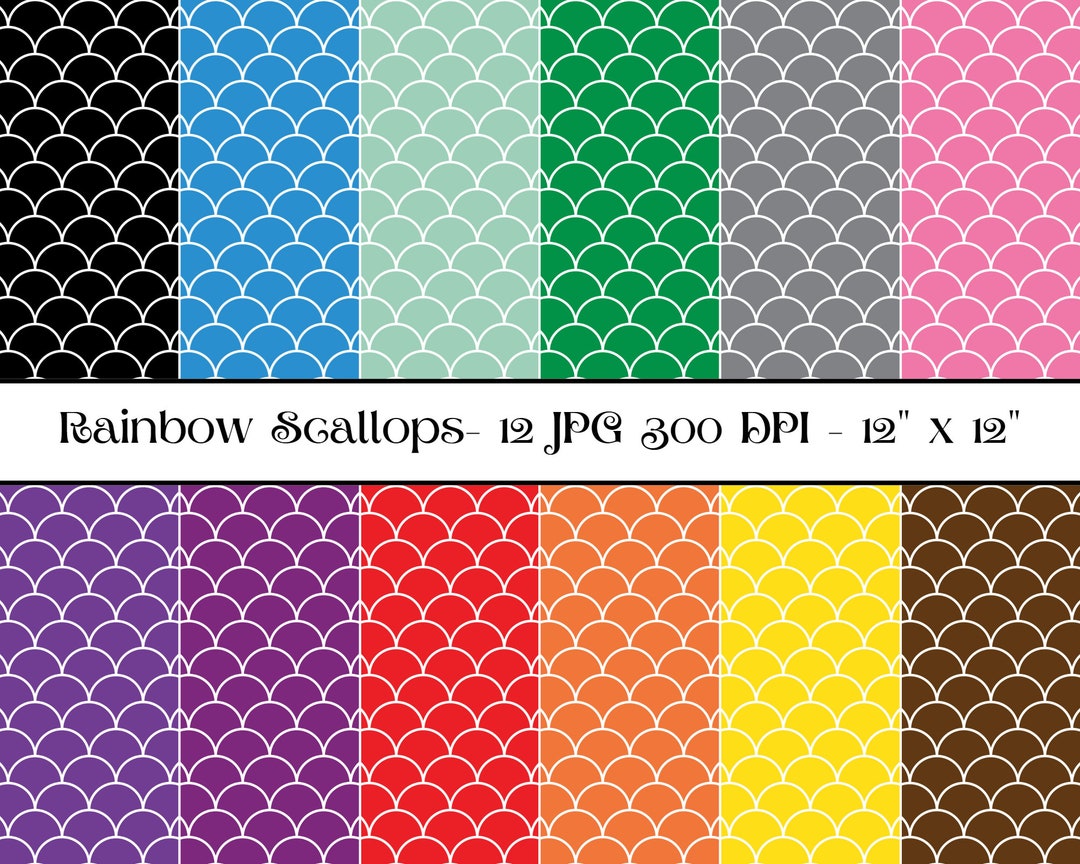 Rainbow Scallops Background Digital Papers Mermaid Scale - Etsy