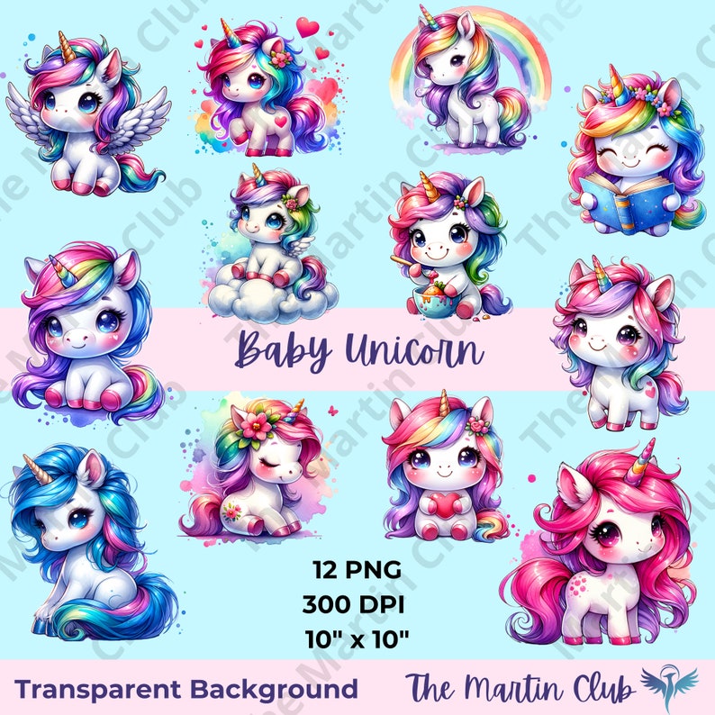 Baby Unicorn Clip Art Watercolor Magical Unicorn PNG Transparent ...