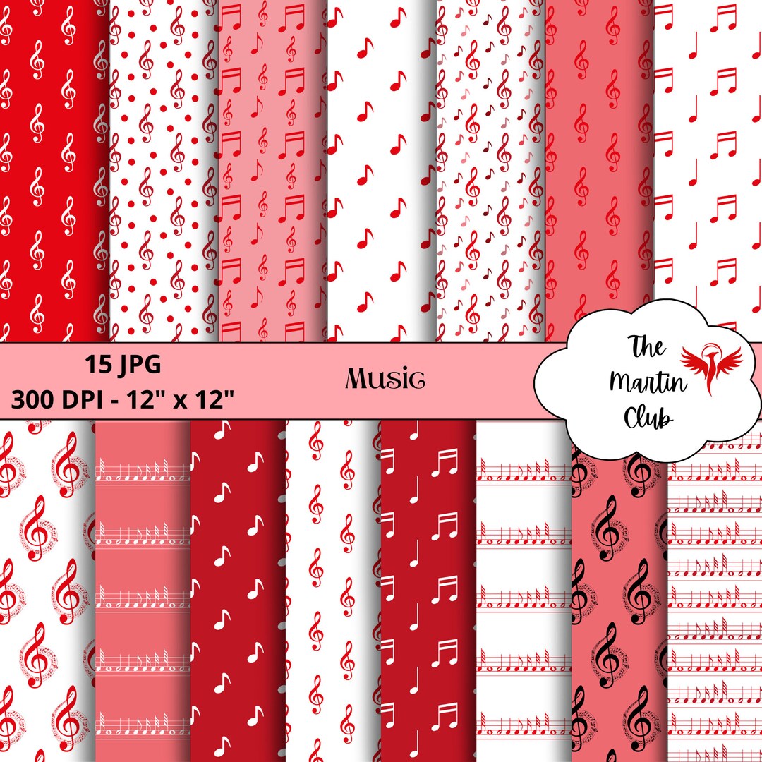 Music Pattern Background Digital Papers Red Music Scrapbook Pattern ...