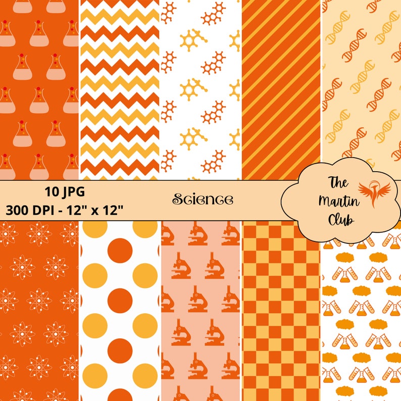 Science Digital Paper Orange Background Scientific Scrapbook Paper ...