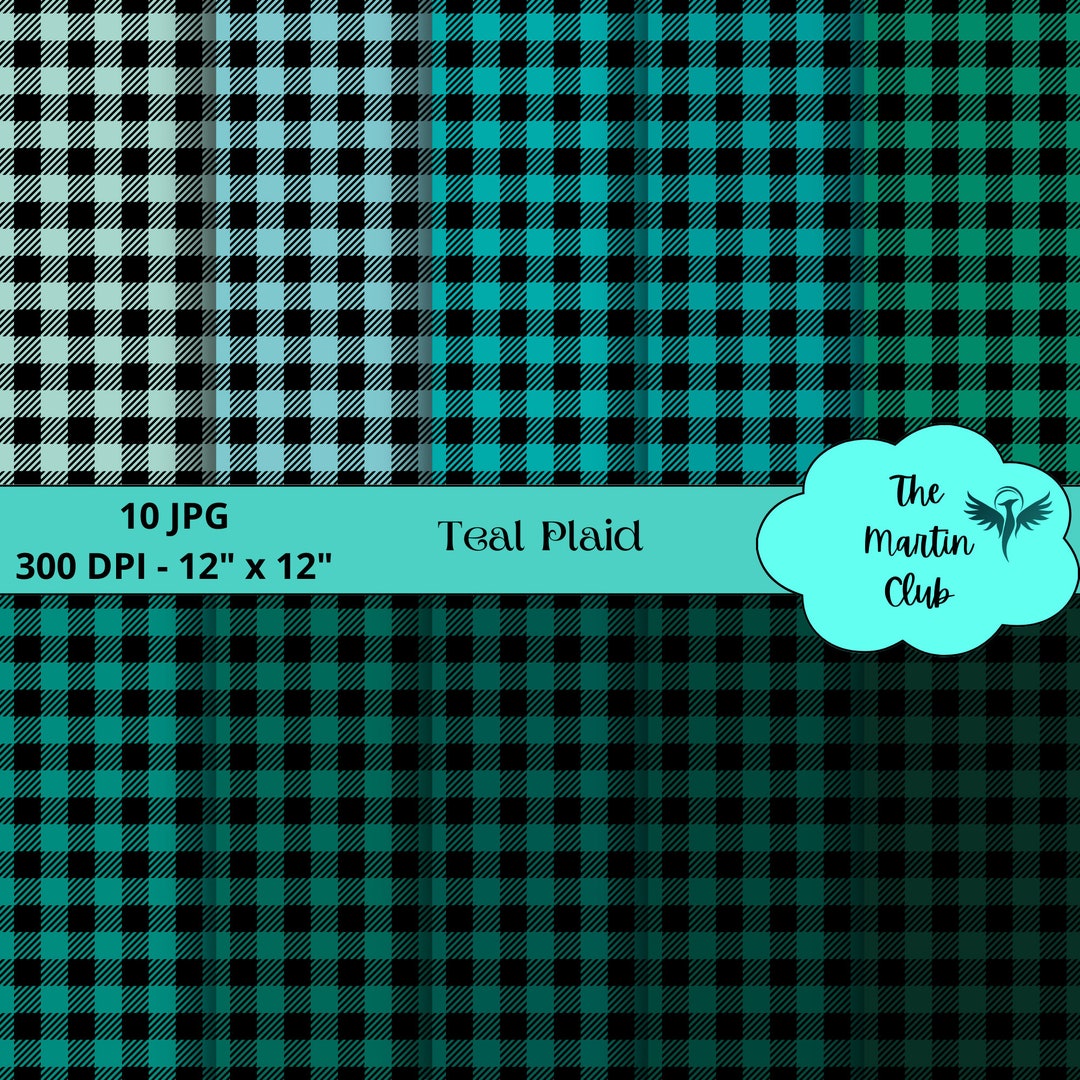 Teal Plaid Background Digital Papers Turquoise Buffalo Plaid Digital ...